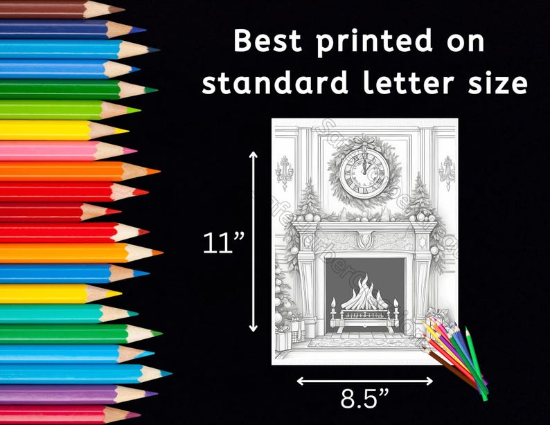 Christmas Mantle Coloring Pages, Instant Download, Printable, Christmas ...