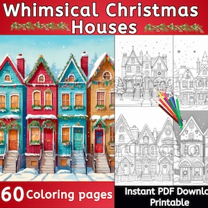 Whimsical Christmas Houses Coloring Pages, 60 Pictures to Instantly ...