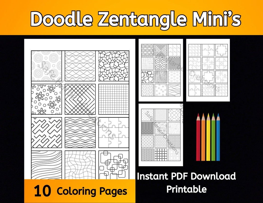 Doodle Zentangle Minis, 10 Coloring Pages, Instant Download, Printable ...