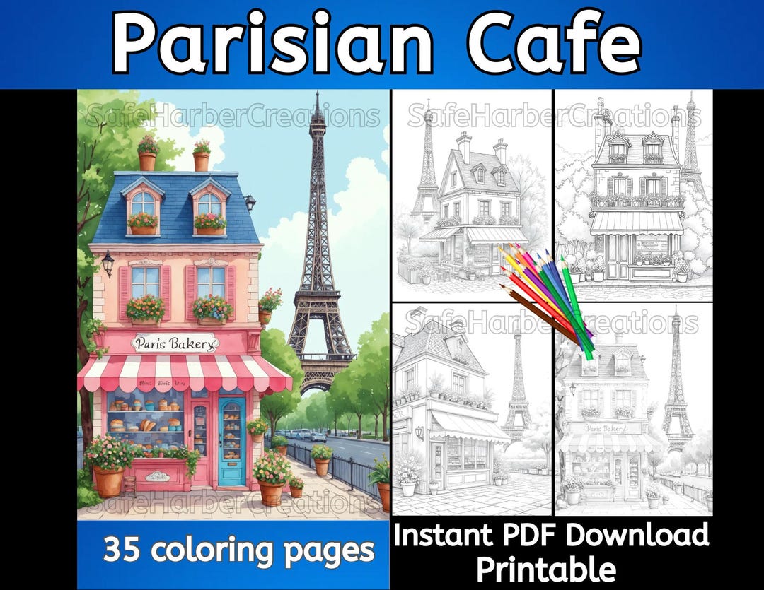 Parisian Cafe Coloring Pages, 35 Enchanting Images, Instant Download ...