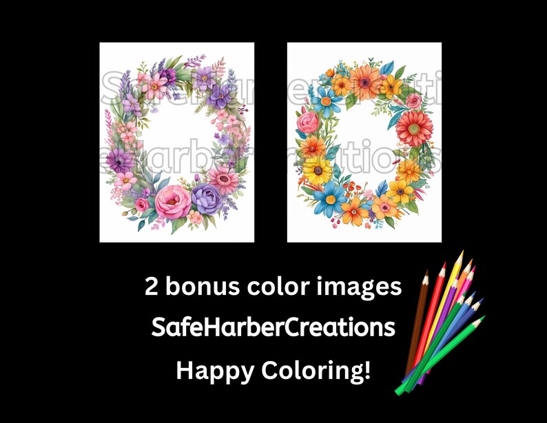 Floral Wreath Coloring Pages, Instant Download, Printable, Flower ...