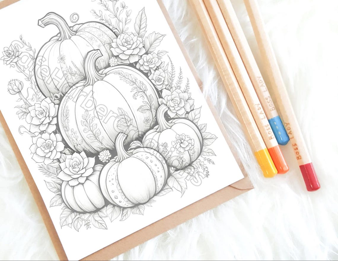 Succulent Pumpkins Coloring Pages, Instant Download, Printable, Pumpkin ...