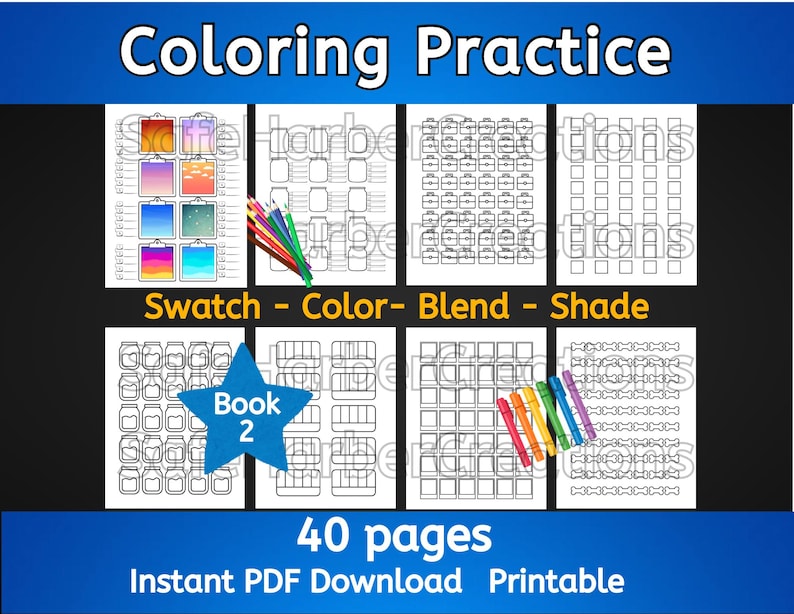Coloring Swatch, Blend, Shade, Color Practice Pages, 40 Pages ...