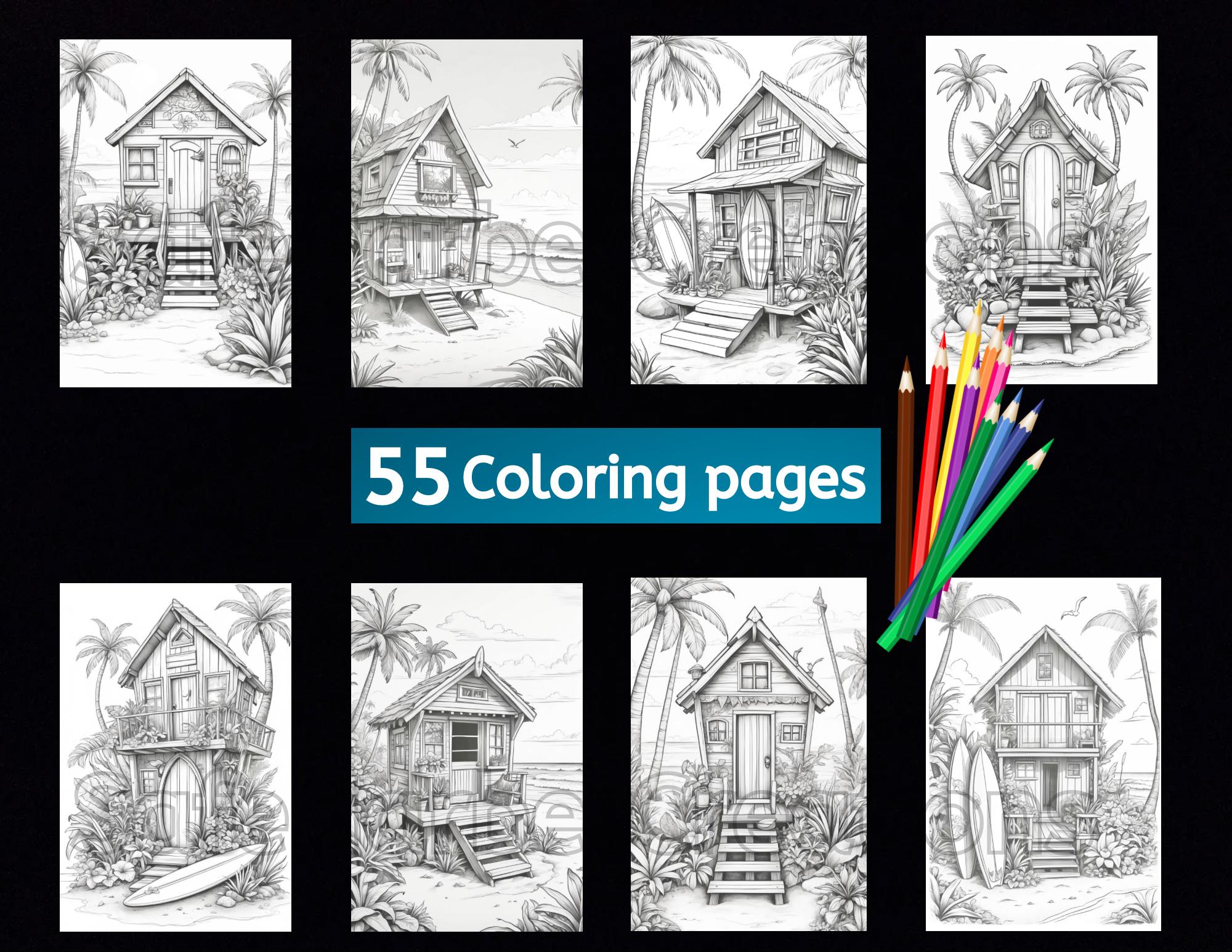 The Beach Shack Coloring Pages, 55 Images, Instant Download, Printable ...