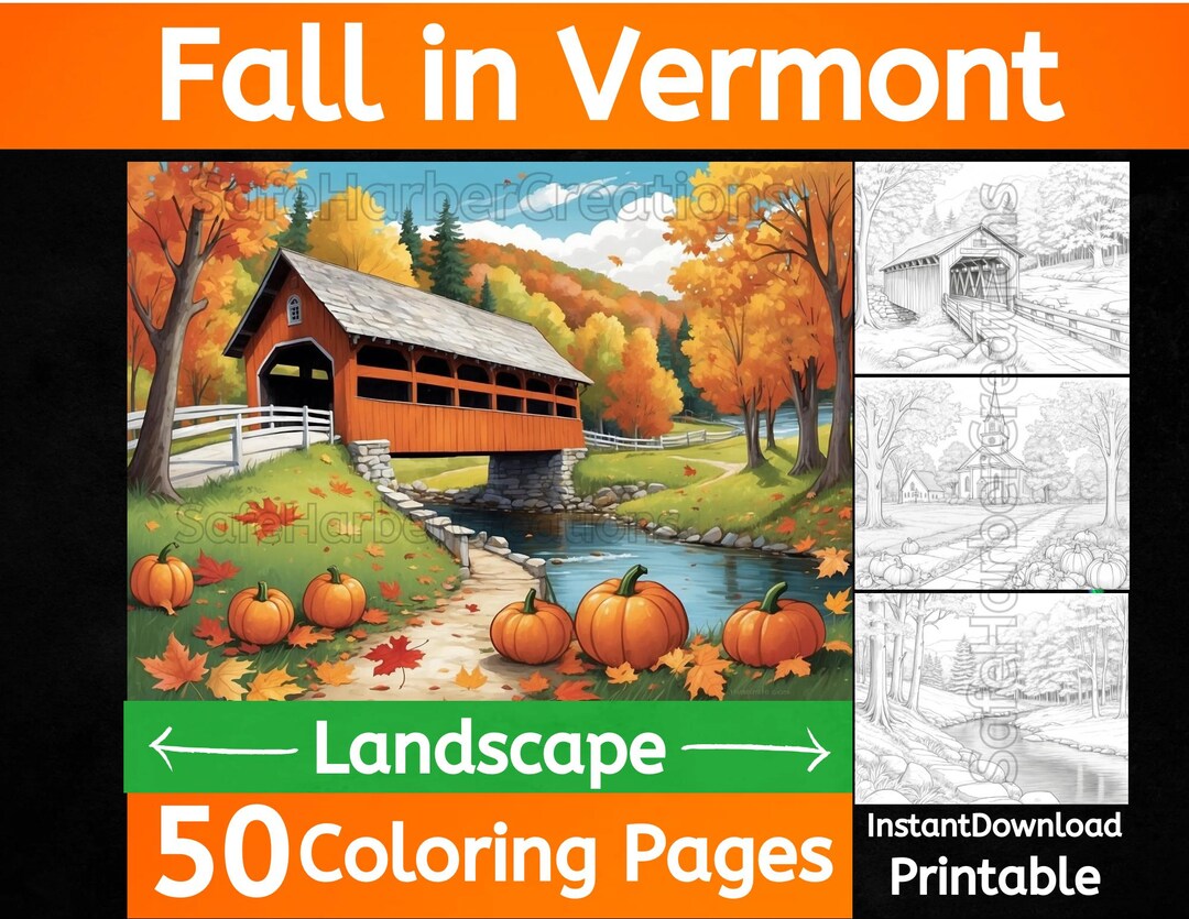 Fall in Vermont Coloring Pages, Instant Download, Printable, Fall ...