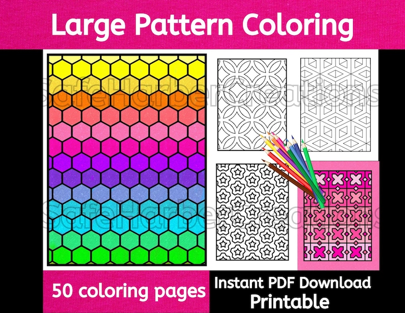 Large Pattern Coloring Pages, 50 Geometric Patterns, Bold and Easy ...