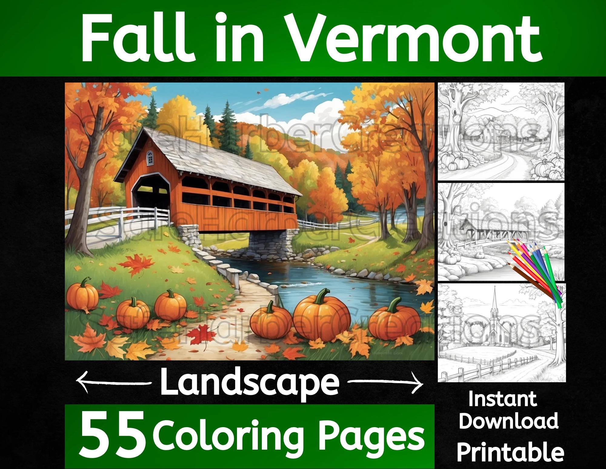 Fall in Vermont Coloring Pages, Instant Download, Printable, Fall ...