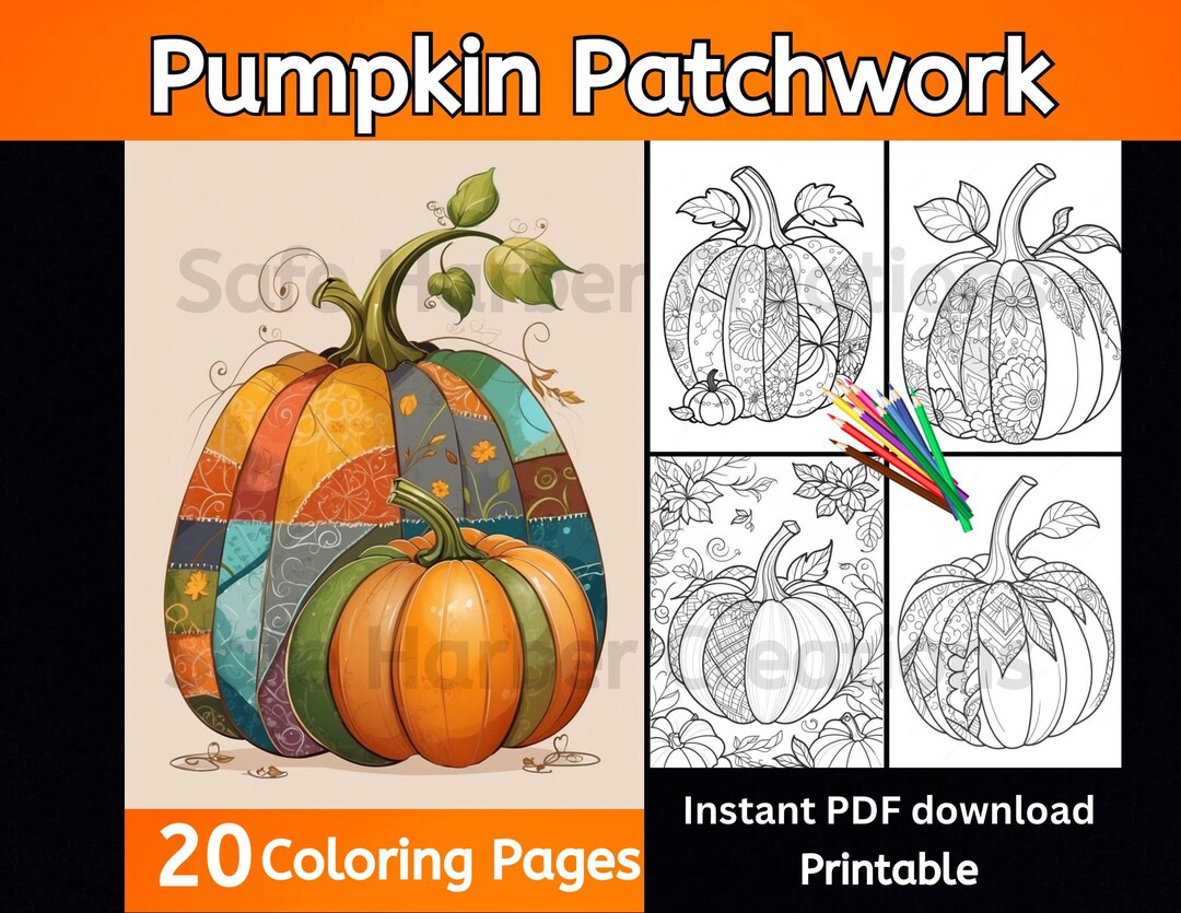 Pumpkin Patchwork Coloring Pages, 20 Images, Instant Download ...