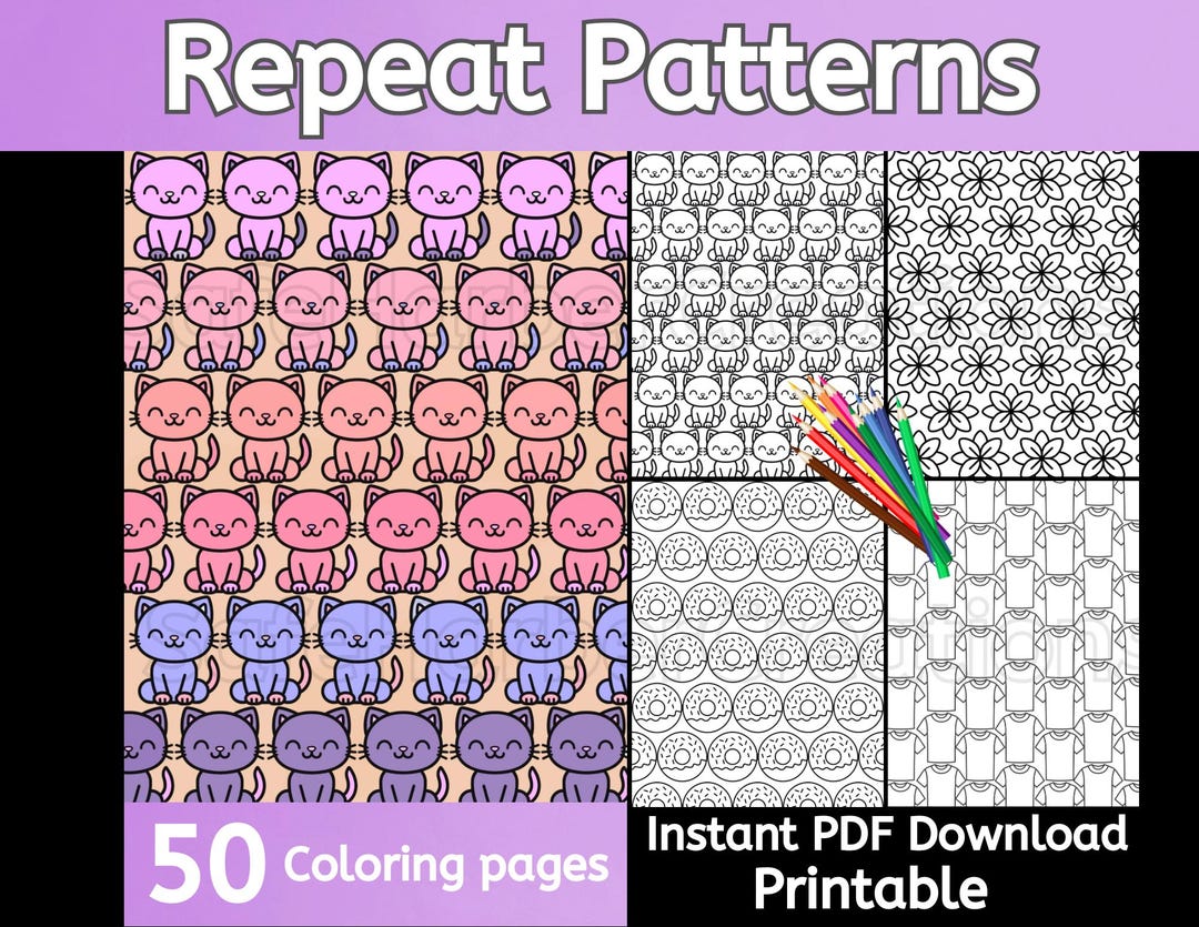 Repeating Patterns Coloring, 50 Pages to Instantly Download and Print ...