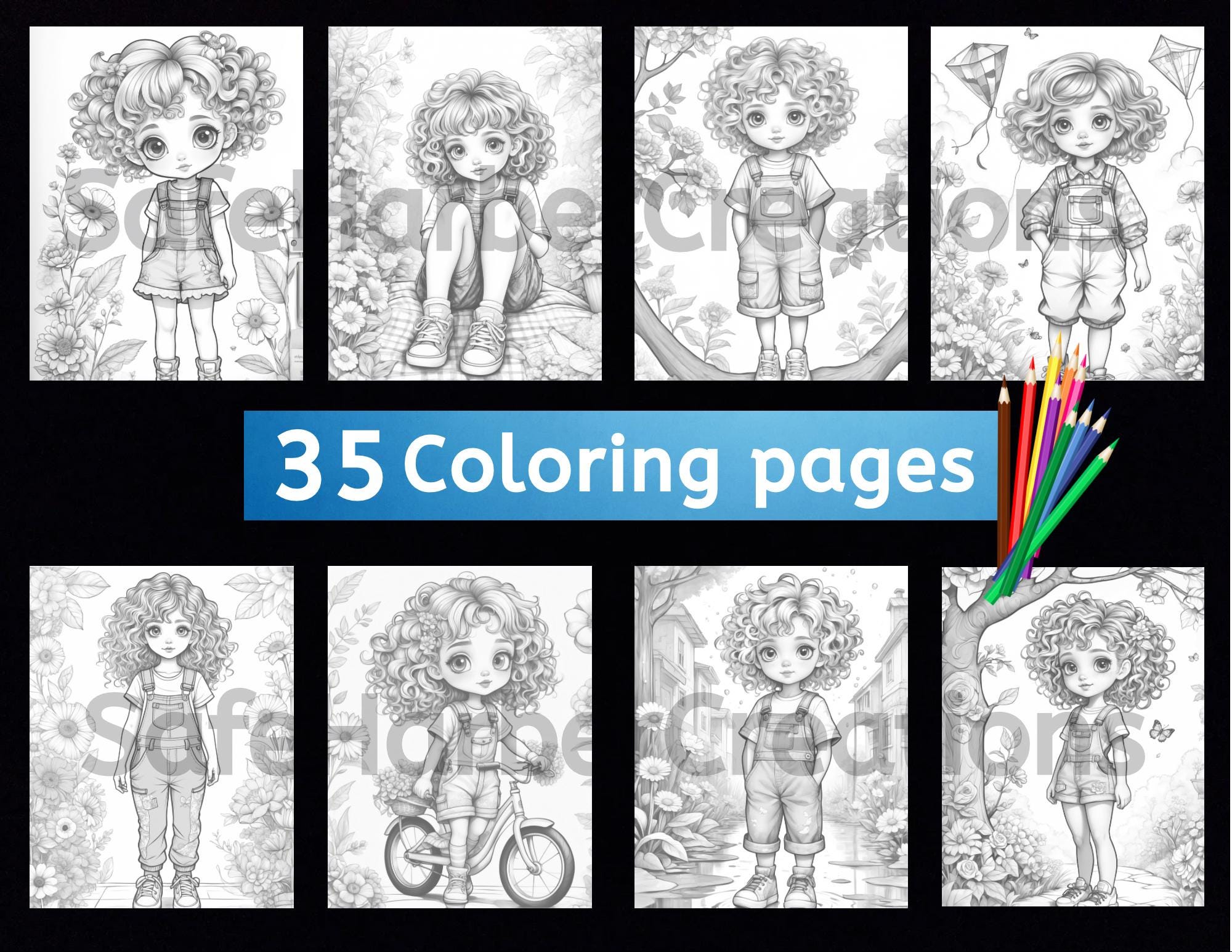 Sweet Amelia Girl Coloring Pages, 35 Images, Instant Download ...