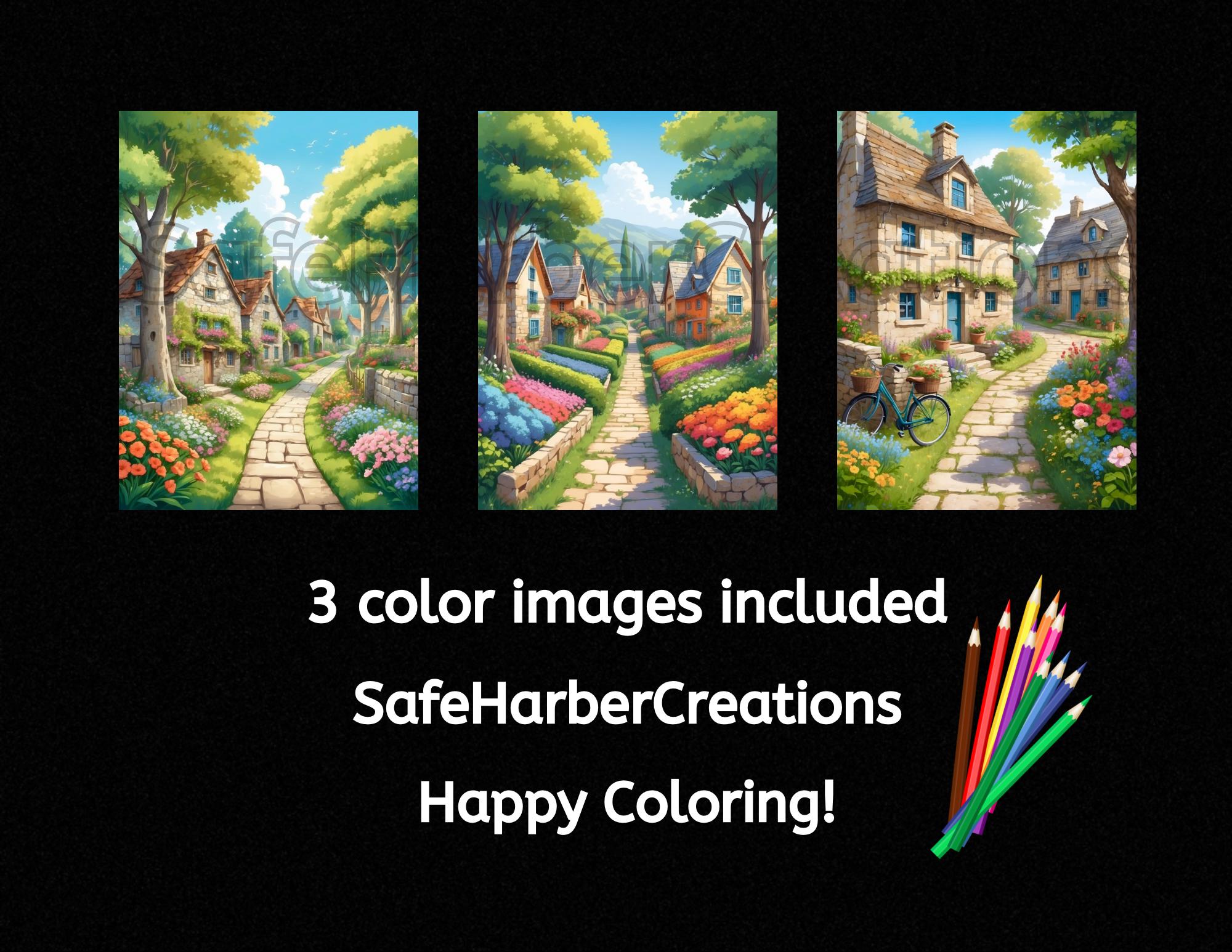 The Village Path Coloring Pages, Instant Download, Printable, Cottage ...