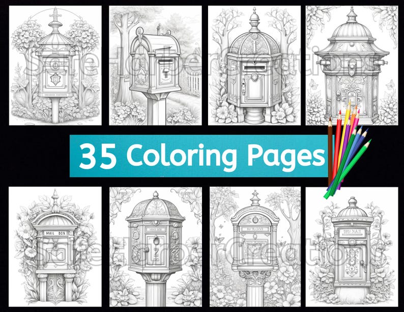 Antique Mail Box Coloring Pages, Instant Download, Printable, Vintage ...