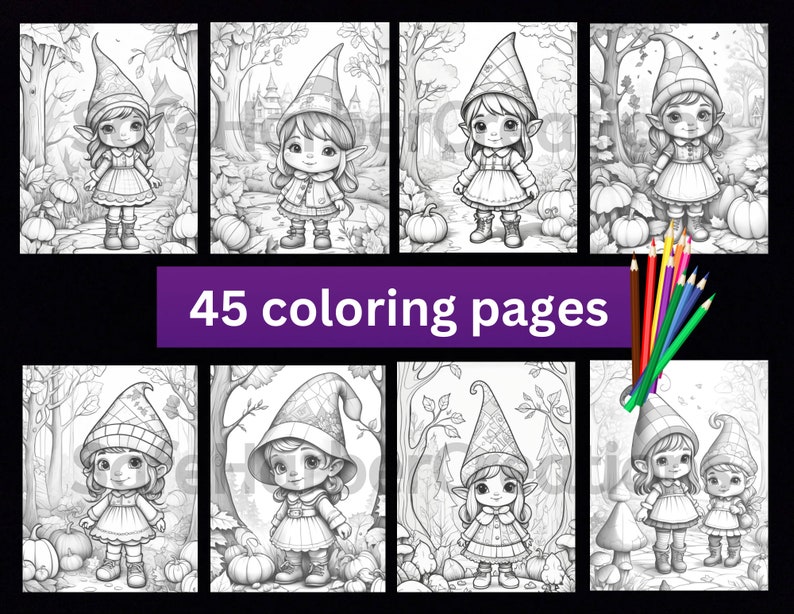 Gnome Girls in Fall Coloring Pages, 45 Pages, Instant Download ...