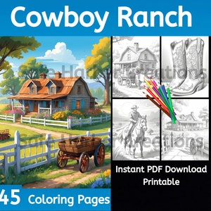 Cowboy Ranch Coloring Pages, 45 Pages, Instant Download, Printable ...