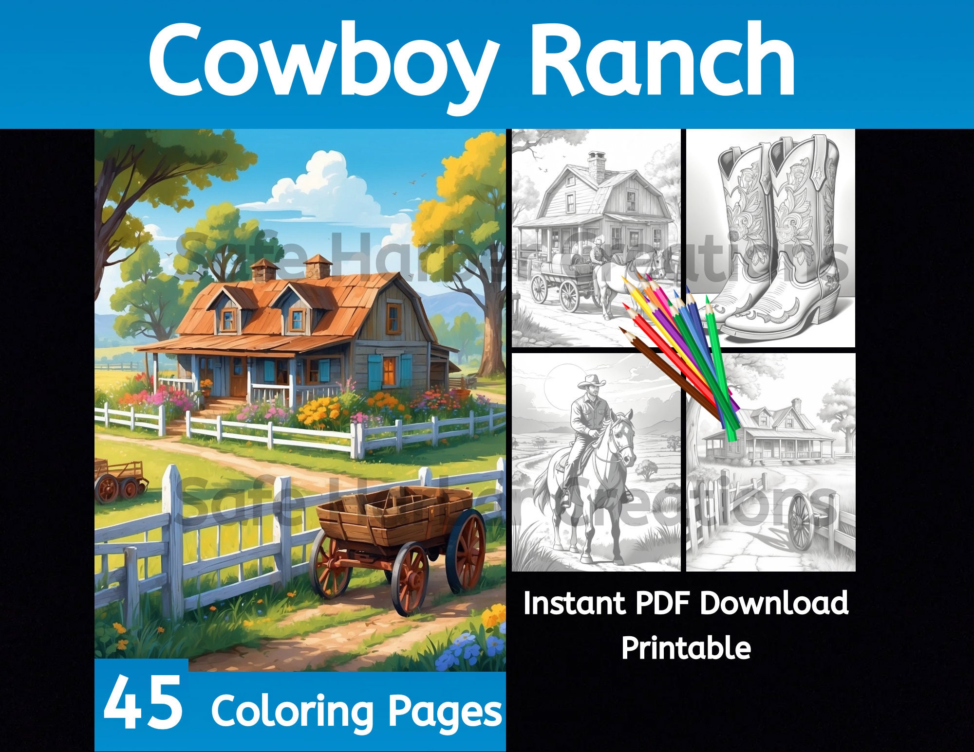 Cowboy Ranch Coloring Pages, 45 Pages, Instant Download, Printable ...