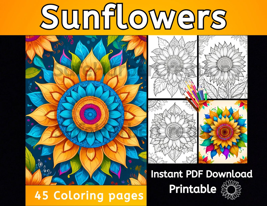 Sunflower Coloring Pages, 45 Images, Instant Download, Printable ...