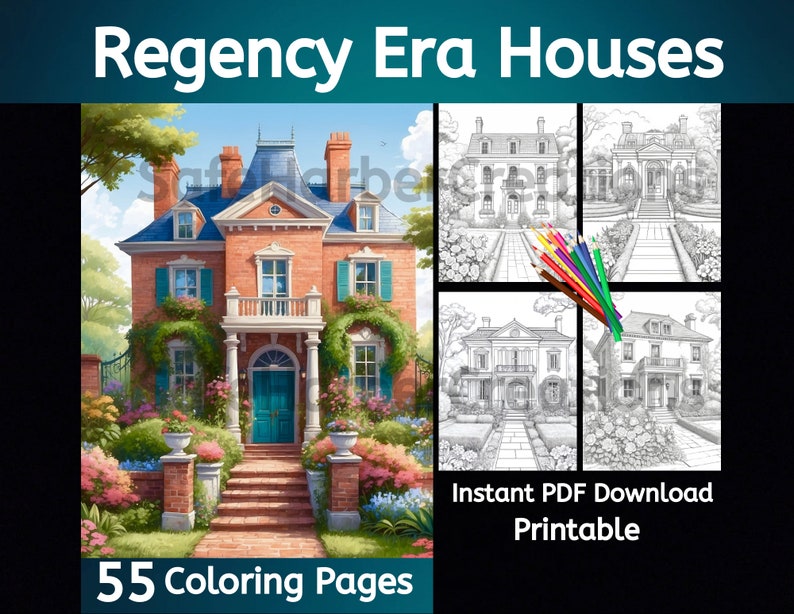 Regency Era Houses Coloring Pages , 55 Coloring Images. Instant ...
