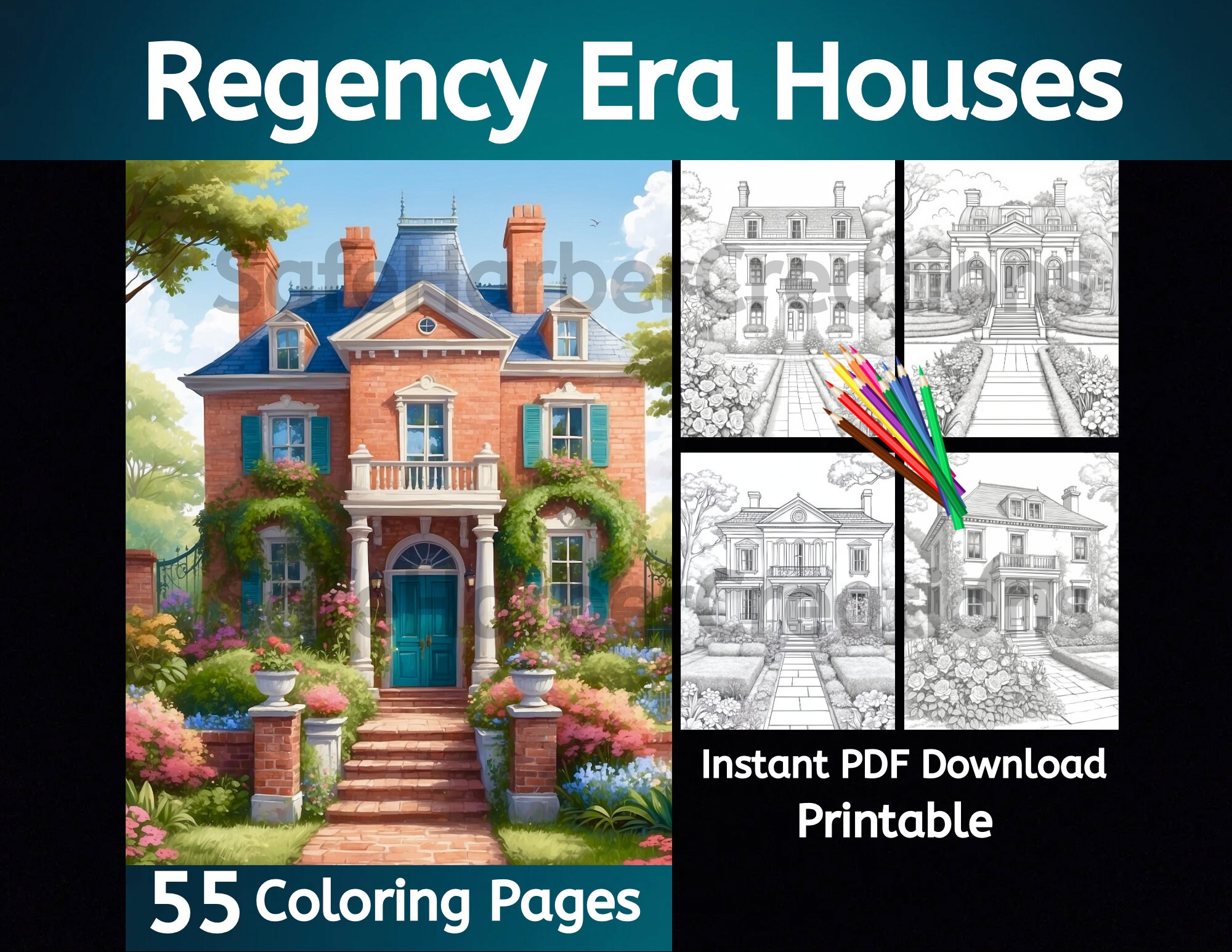Regency Era Houses Coloring Pages , 55 Coloring Images. Instant ...