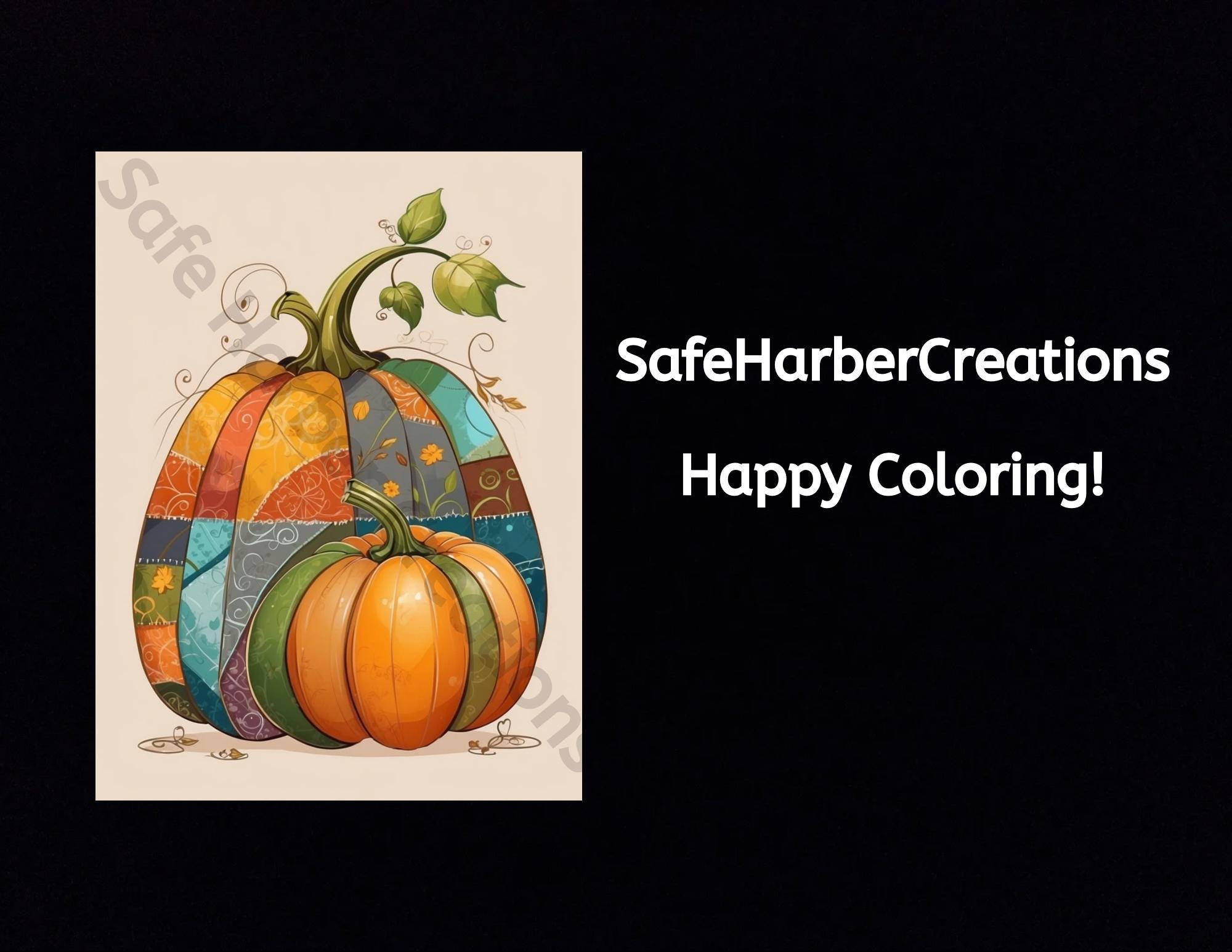 Pumpkin Patchwork Coloring Pages, 20 Images, Instant Download ...