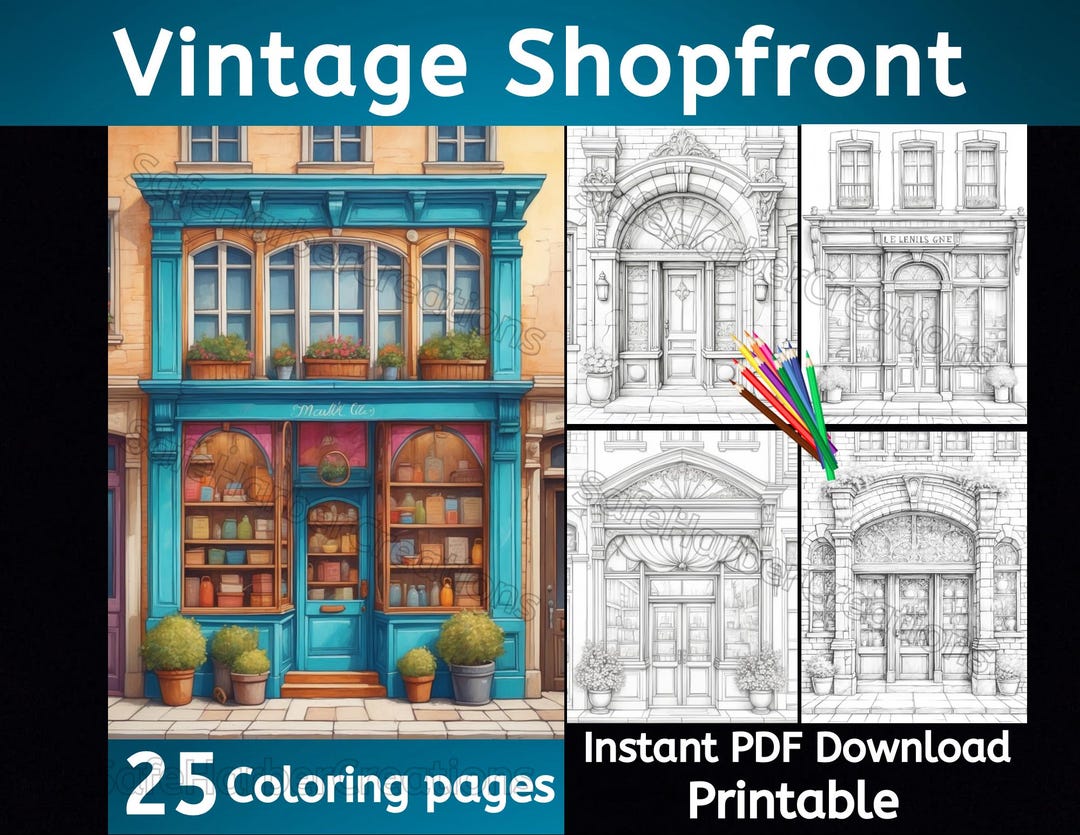 Vintage Shopfront Coloring Pages, 25 Images, Instant Download ...