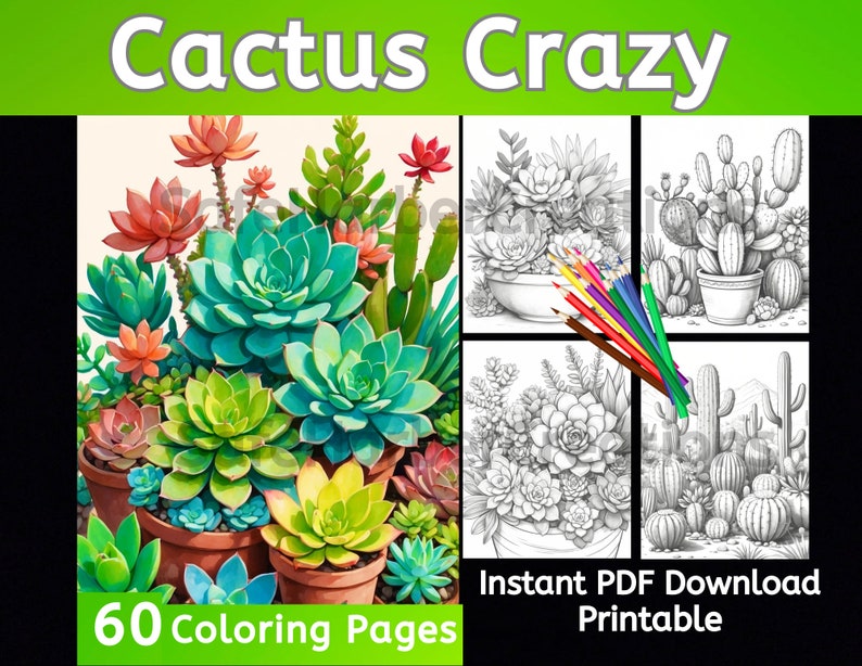 Cactus & Succulent Coloring Pages, 60 Pages, Instant Pdf Download ...