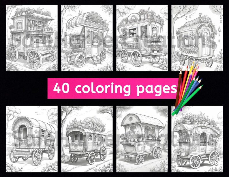 Gypsy Wagon Life Coloring Pages, 40 Pages, Instant Download, Printable ...