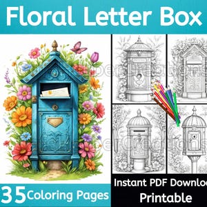 Floral Letter Box Coloring Pages, Instant Download, Printable, Vintage ...