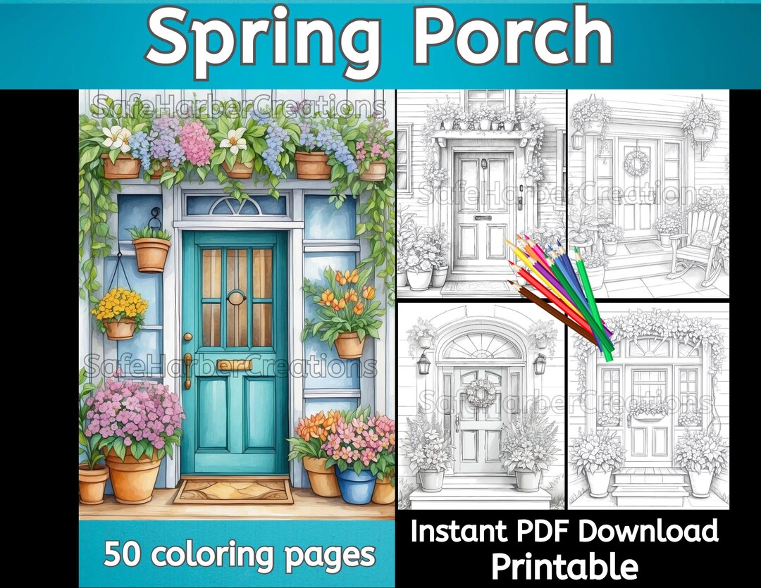 Spring Porch Coloring Pages, 55 Beautiful Images, Instant Pdf Download ...