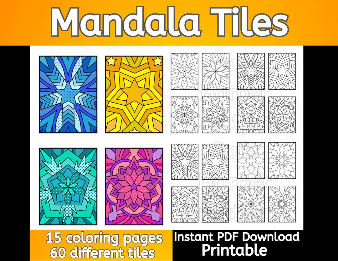 Mandala Tile Coloring Pages, 15 Pages, 60 Different Tiles, Mandala ...