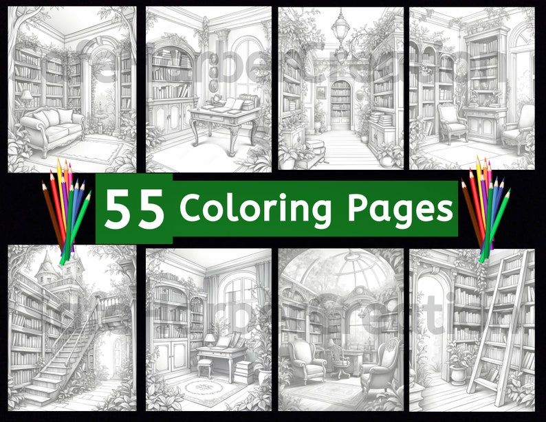 Enchanting Garden Library Coloring Pages,55 Images, Instant Download ...