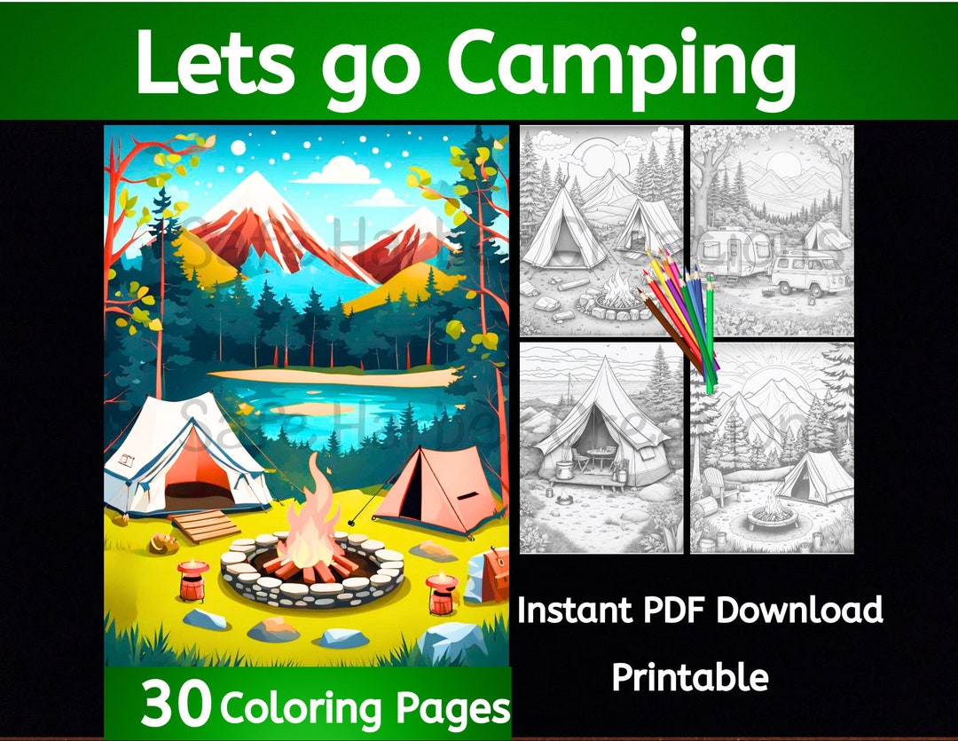 Lets Go Camping Coloring Pages, 30 Images, Instant Download, Printable ...