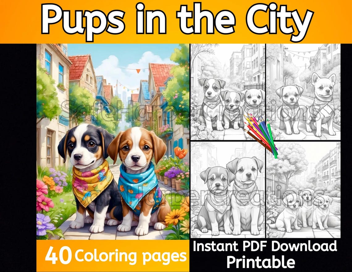 Pups in the City Coloring Pages, 40 Images, Instant Download, Printable ...