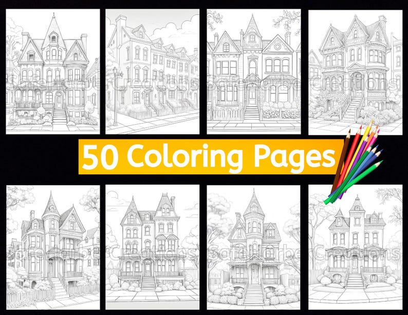 Grand Victorian Townhouse Coloring Pages, 50 Images, Instant Pdf ...
