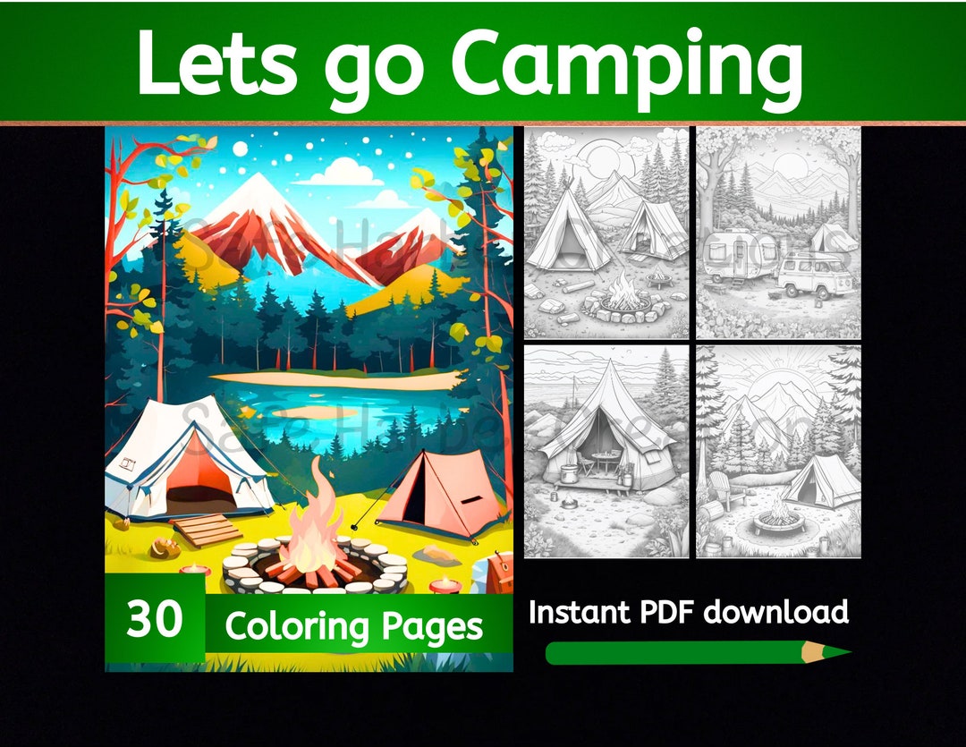 Lets Go Camping, Coloring Pages, Greyscale, - Etsy