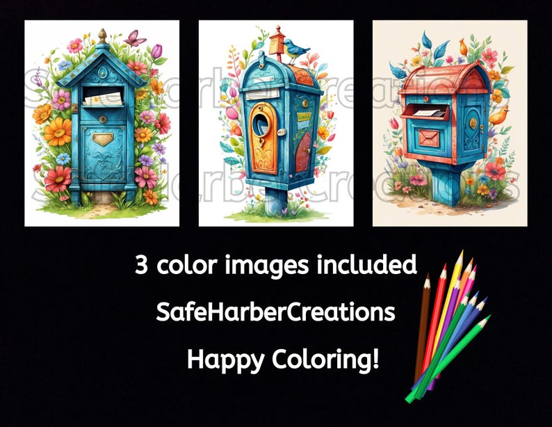 Antique Mail Box Coloring Pages, Instant Download, Printable, Vintage ...