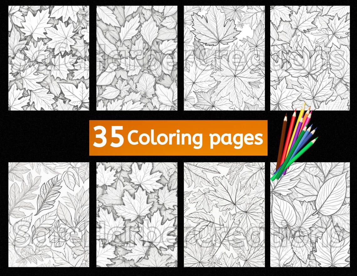 Fall Leaves Coloring Pages, Instant Download, Printable, Fall Coloring ...