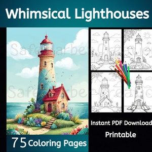 Whimsical Lighthouses, 75 Fun Coloring Pages, Instant Download ...