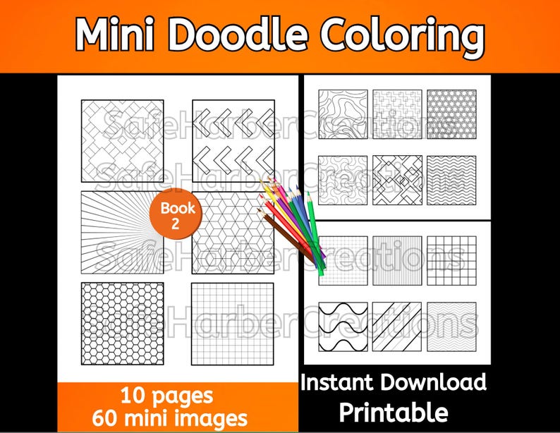 Doodle Mini Coloring, Instant Download, Printable, Zentangle Coloring ...
