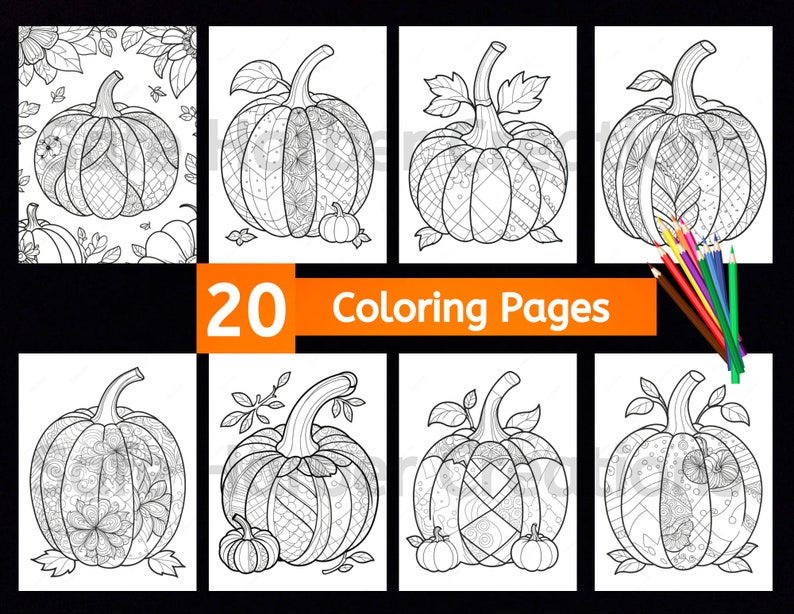 Pumpkin Patchwork Coloring Pages, 20 Images, Instant Download ...
