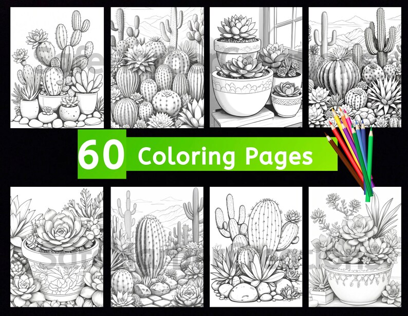 Cactus & Succulent Coloring Pages, 60 Pages, Instant Pdf Download ...
