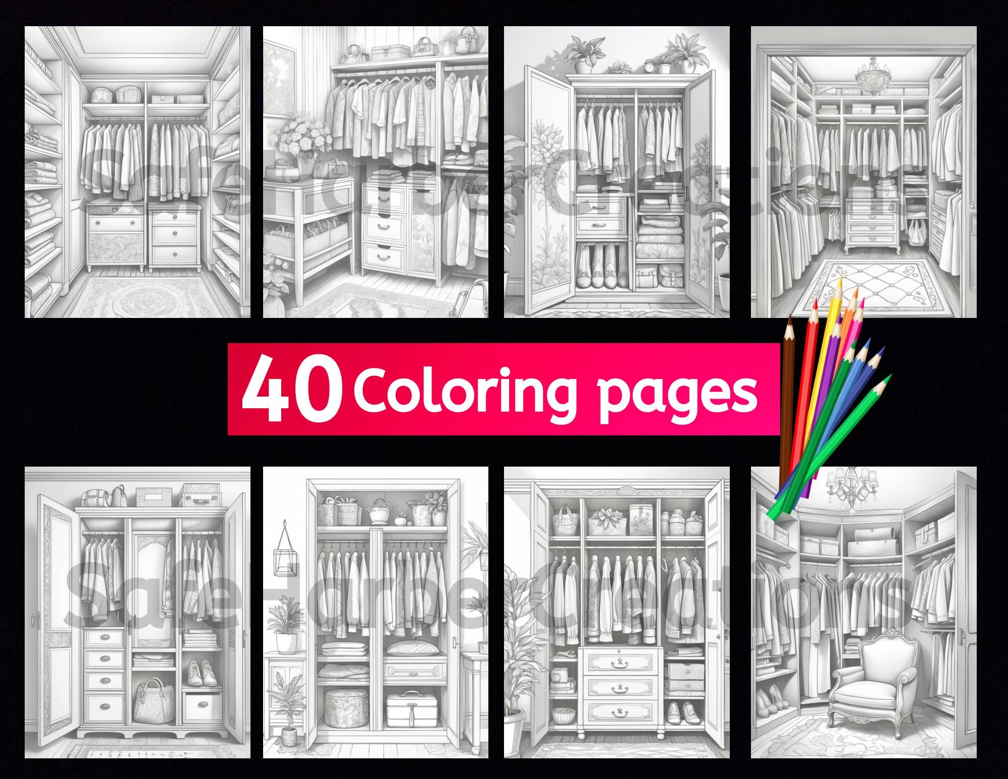 Closet Space Coloring Pages, 40 Pages, Instant Download, Printable ...