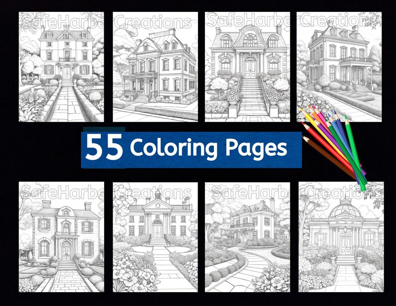 Regency Era Houses Coloring Pages , 55 Coloring Images. Instant ...