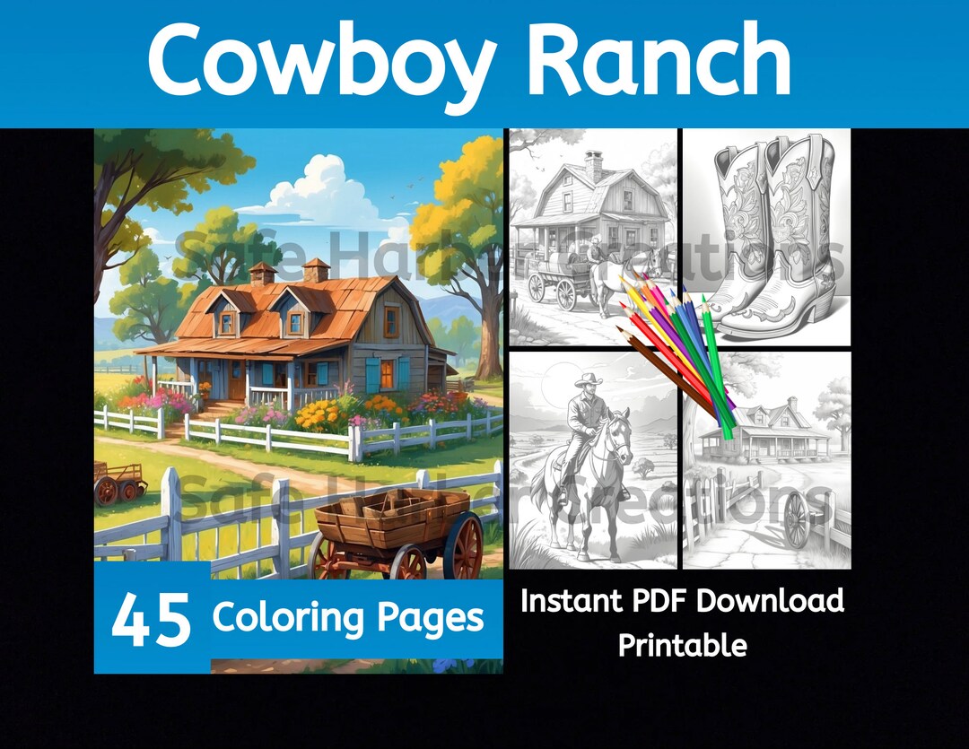Cowboy Ranch Coloring Pages - Etsy