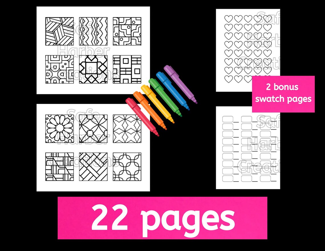Bold Easy Pattern Coloring Pages, 20 Different Pages, 120 Patterns ...