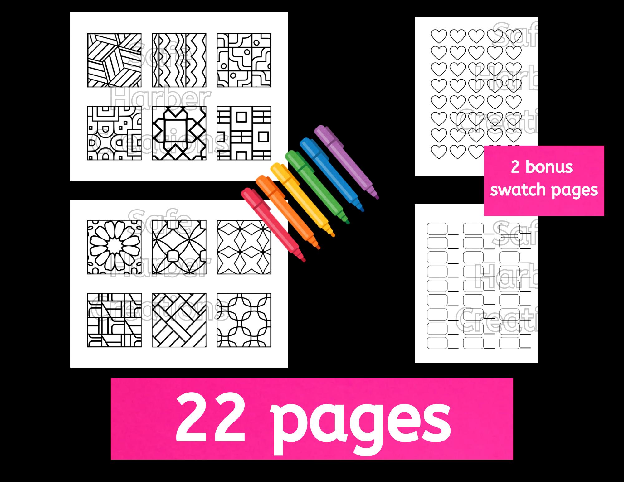 Bold Easy Pattern Coloring Pages, 20 Different Pages, 120 Patterns ...
