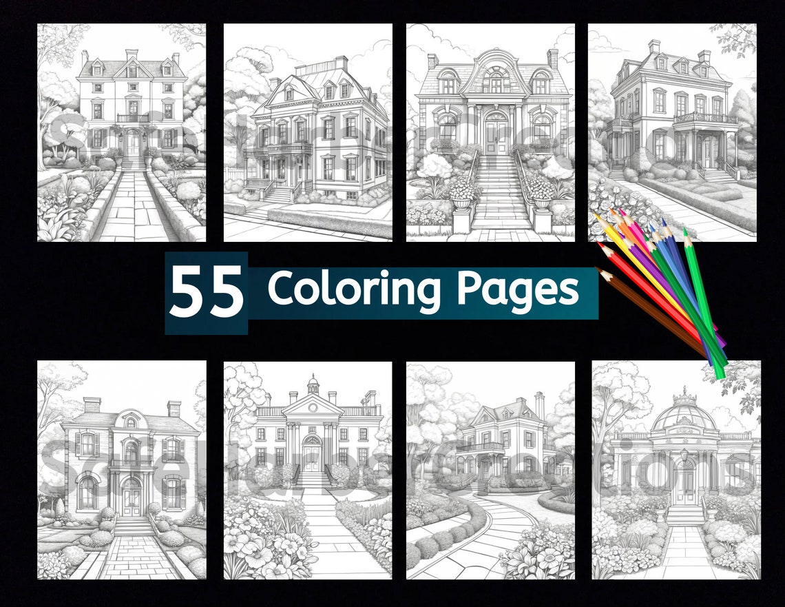 Regency Era Houses Coloring Pages , 55 Coloring Images. Instant ...