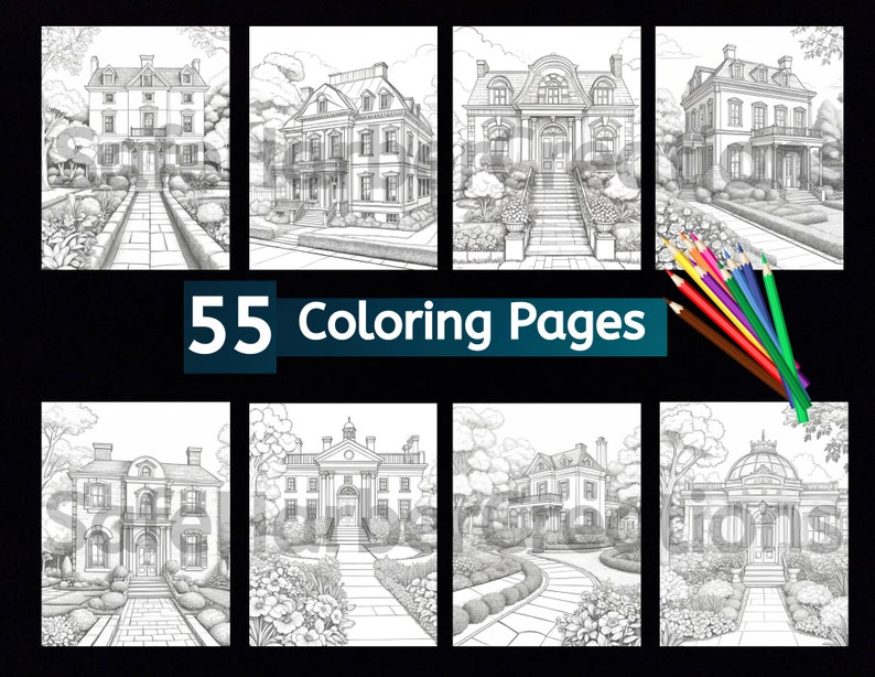 Regency Era Houses Coloring Pages , 55 Coloring Images. Instant ...