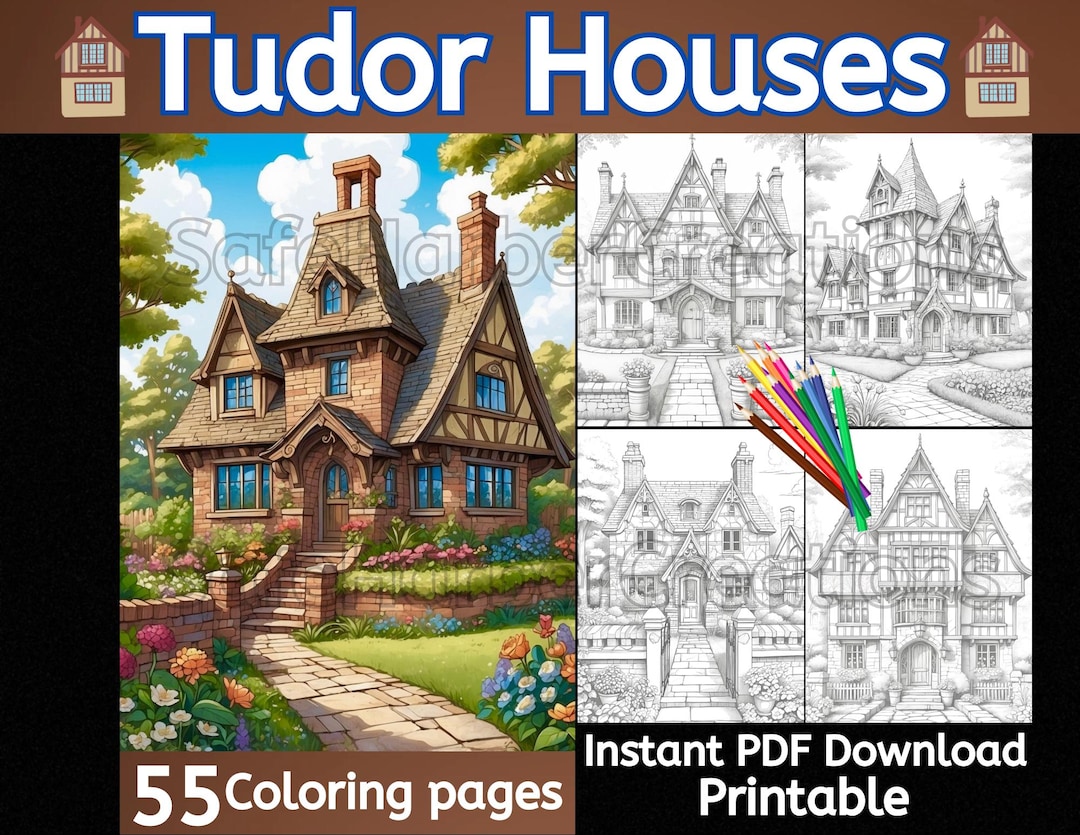 Tudor House Coloring Pages, Instant Download, Printable, Tudor House ...