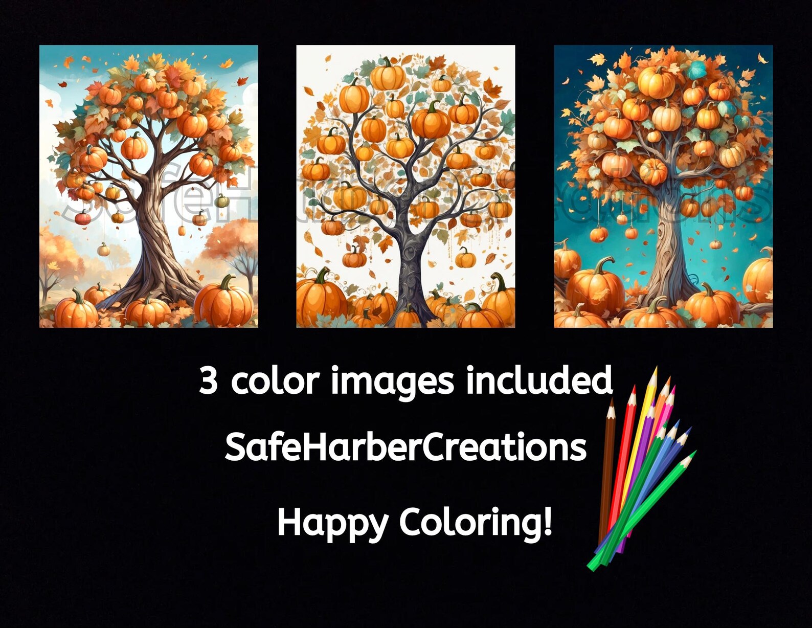 Magical Pumpkin Tree Coloring Pages, 35 Images, Instant Download ...