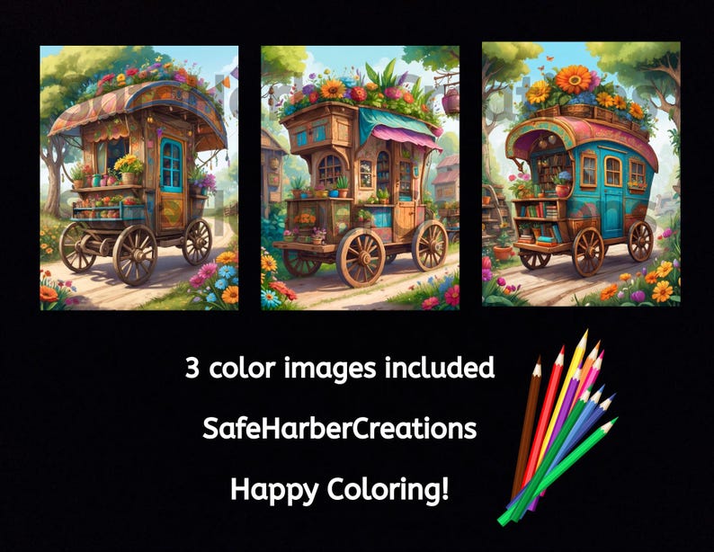 Gypsy Wagon Life Coloring Pages, 40 Pages, Instant Download, Printable ...